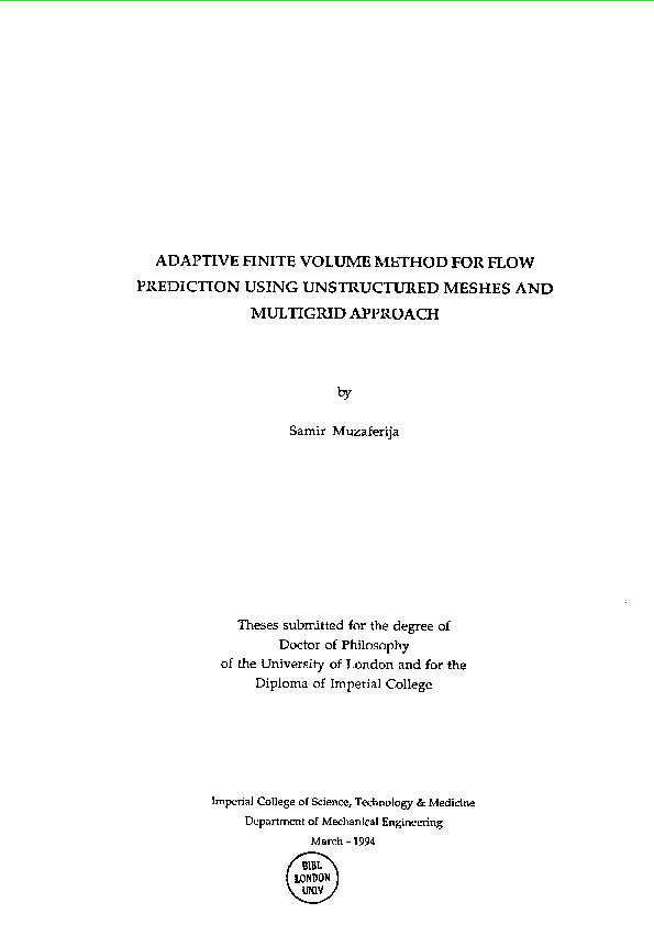 Pdf Adaptive Finite Volume Method For Flow Predictions Using