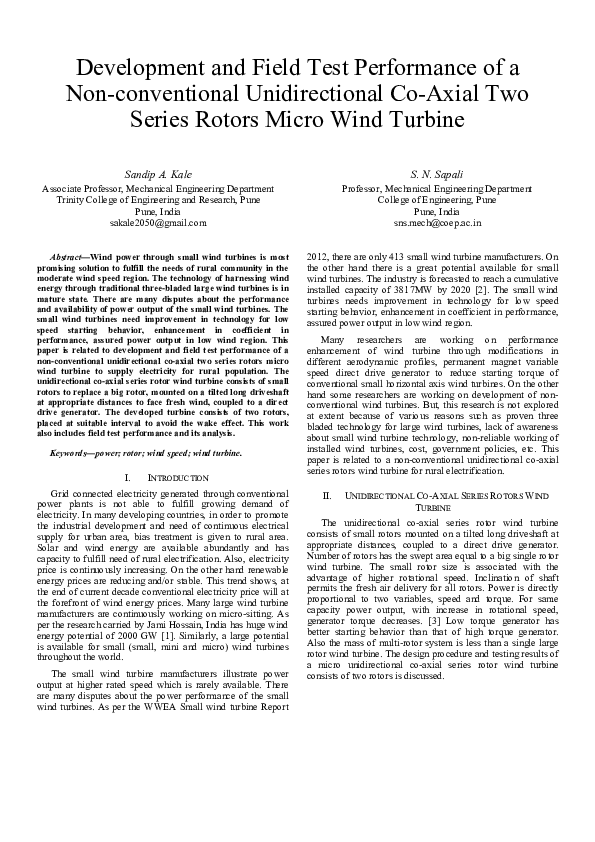 (PDF) Development and Field Test Performance of a Non-conventional ...