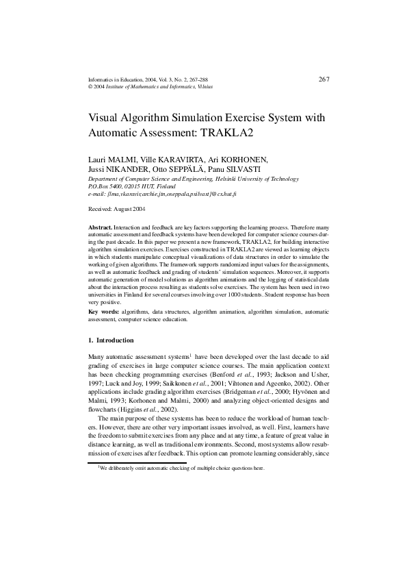 Pdf Visual Algorithm Simulation Exercise System With Automatic