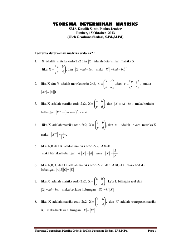 Teorema determinan matriks