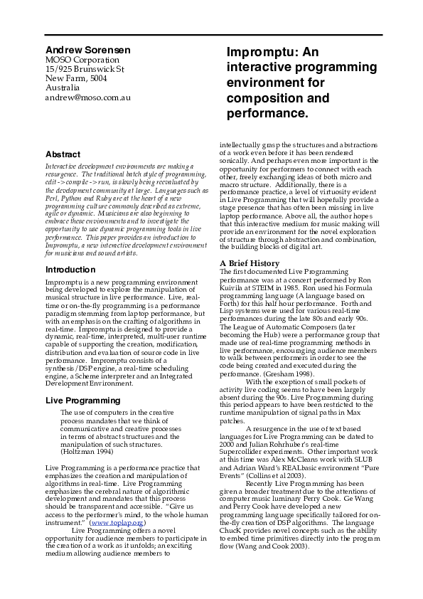 (PDF) Impromptu: An interactive programming environment for composition and performance