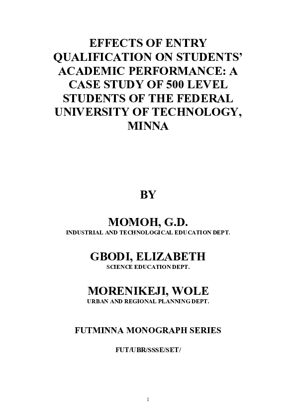 (DOC) Effects of Entry Qualification on Students' Academic Performance in FUT Minna.