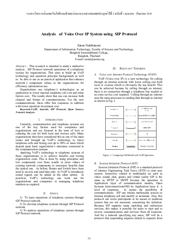 (PDF) Analysis of Voice Over IP System using SIP Protocol