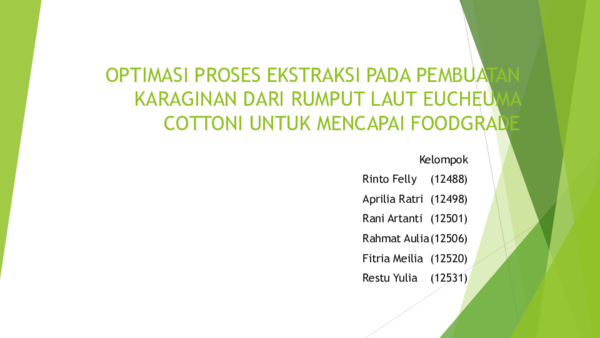 (PPT) OPTIMASI PROSES EKSTRAKSI PADA PEMBUATAN KARAGINAN DARI RUMPUT
