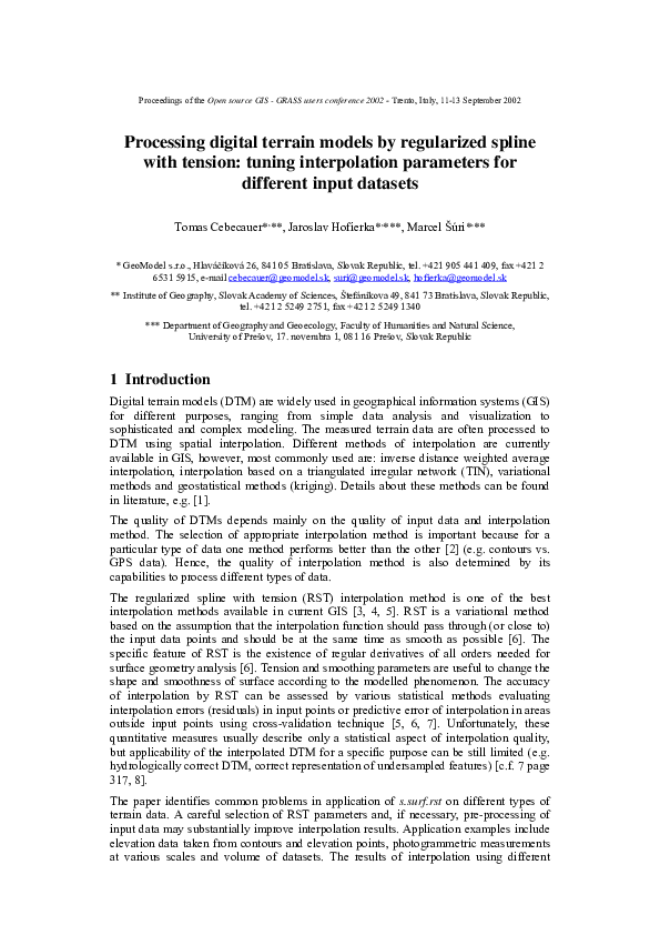 Pdf Processing Digital Terrain Models By Regularized Spline With Tension Tuning Interpolation