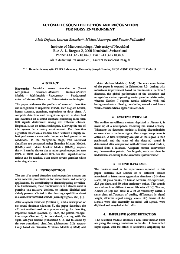 Pdf Automatic Sound Detection And Recognition For Noisy Environment