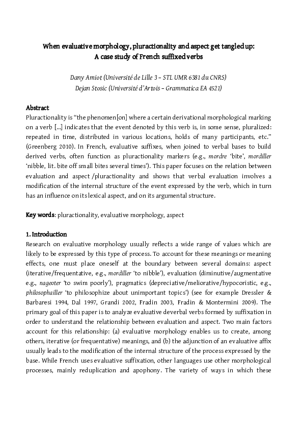 (PDF) When evaluative morphology, pluractionality and aspect get ...