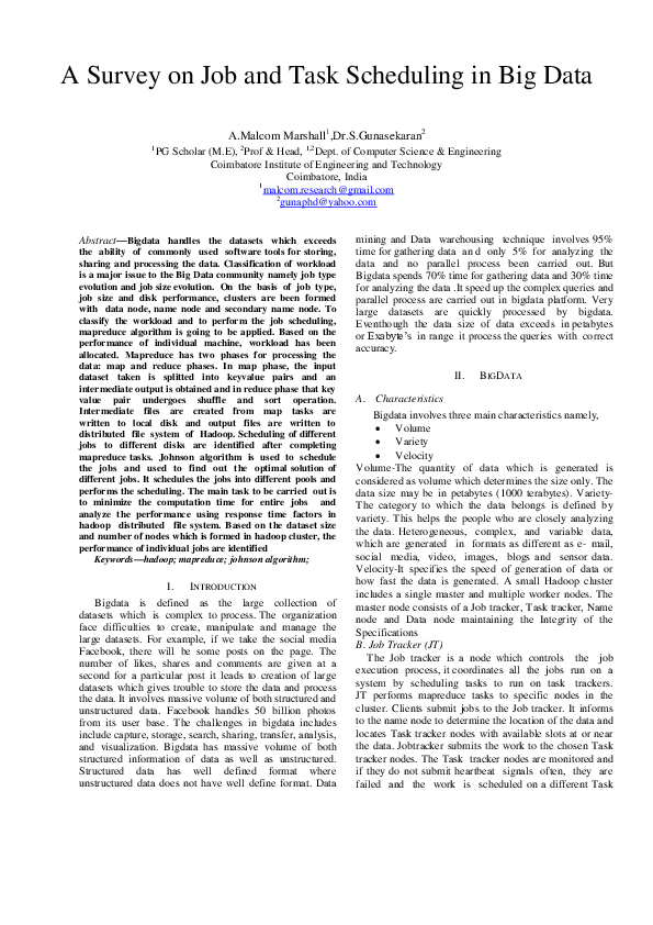 (PDF) A Survey on Job and Task Scheduling in Big Data