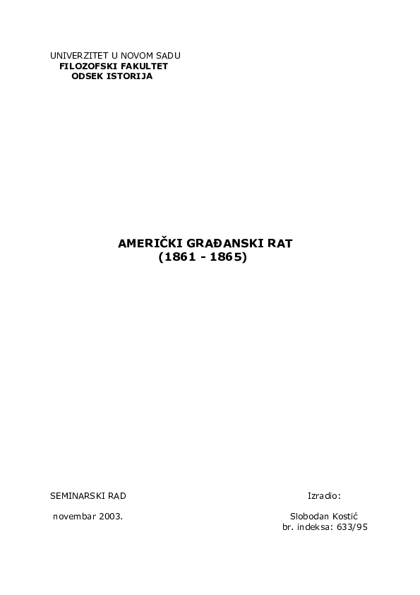 (DOC) Americki gradjanski rat - predgovor i naslovna