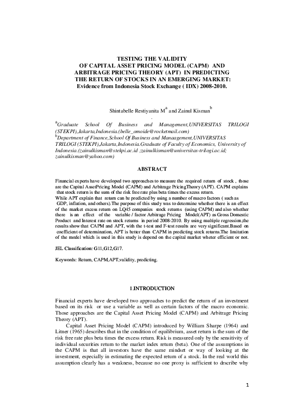 (PDF) CAPM-APT-Zainul K-April2014