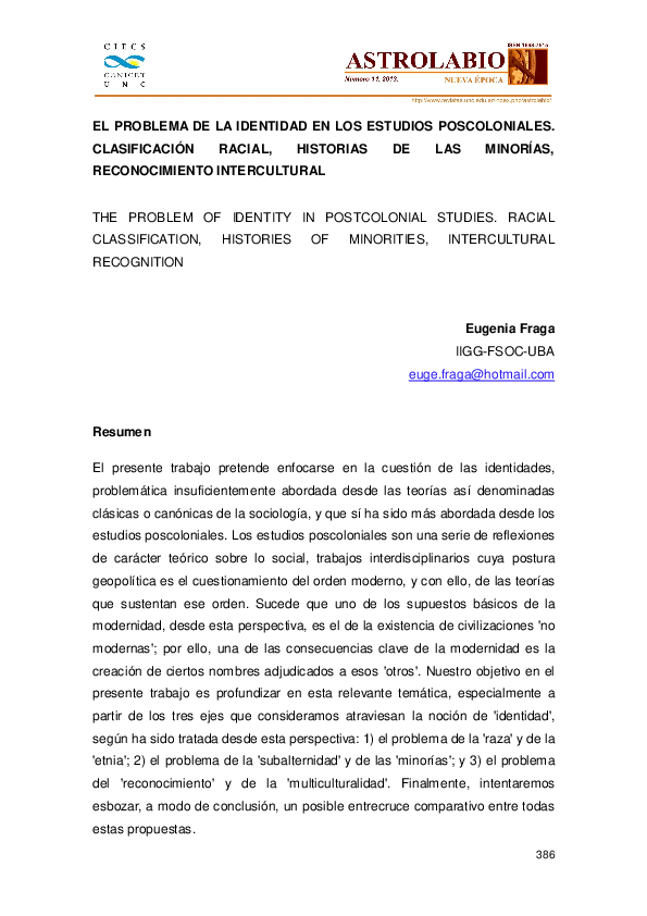 (PDF) Fraga, Eugenia - El problema de la identidad en los estudios ...
