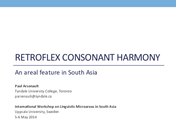(PDF) Retroflex consonant harmony: An areal feature in South Asia