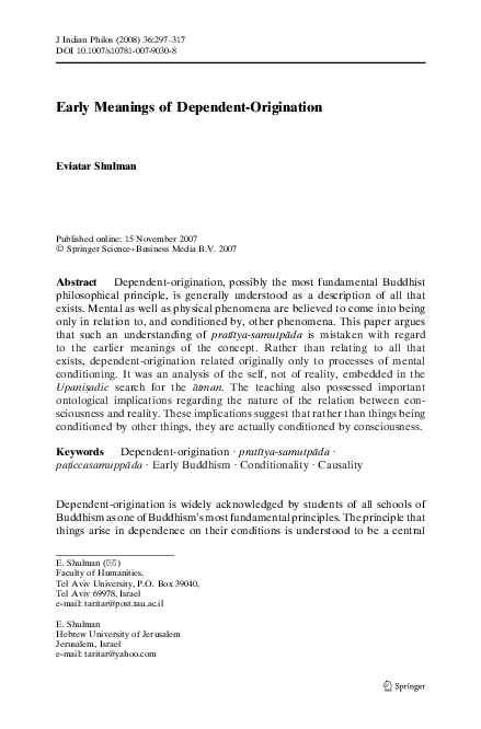 (PDF) Early Meanings of Dependent Origination, Journal of Indian ...