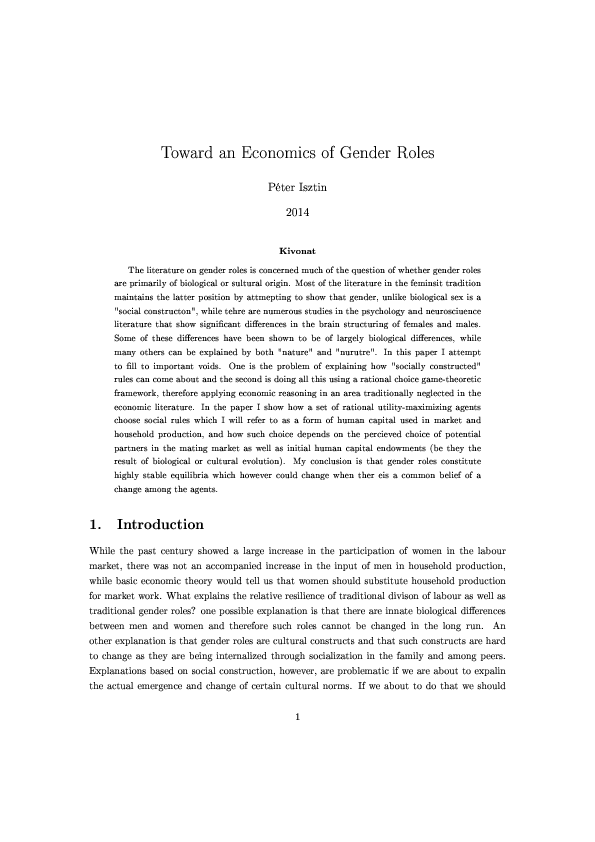 (PDF) Toward an Economics of Gender (draft phase, comments are welcomed)