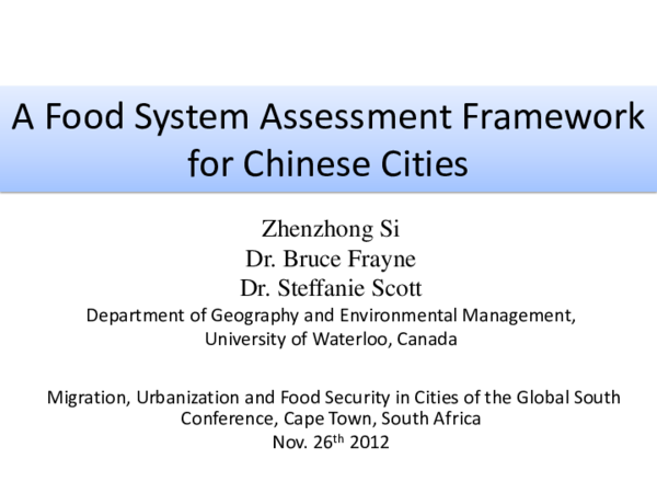 (PPT) Assessing Food Systems in Chinese Cities