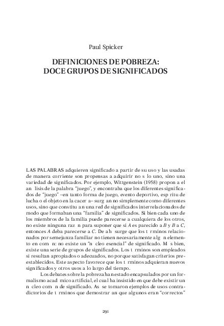 (PDF) Paul Spicker definiciones de pobreza