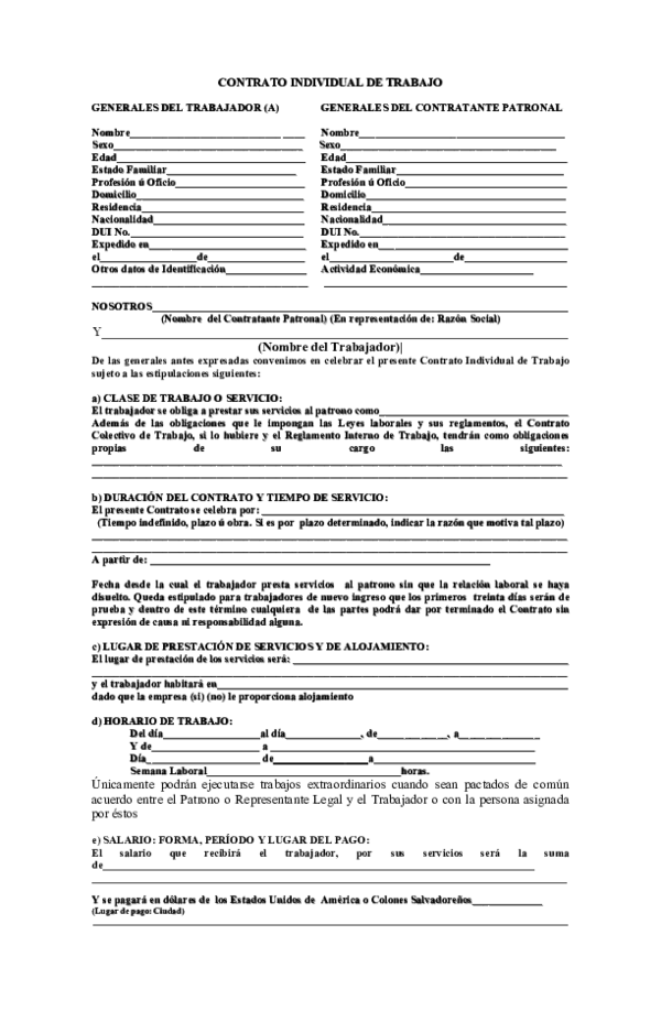 Formato De Contrato Individual De Trabajo Actualizado Noviembre 2022