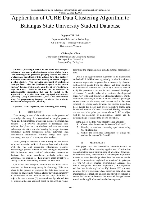 (PDF) Application of CURE Data Clustering Algorithm to Batangas State ...