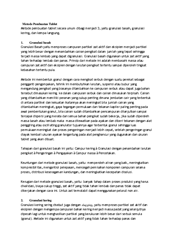 (DOC) Metode Pembuatan Tablet Metode