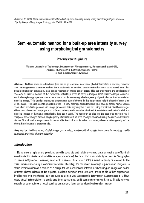 (PDF) Semi-automatic method for a built-up area intensity survey using ...