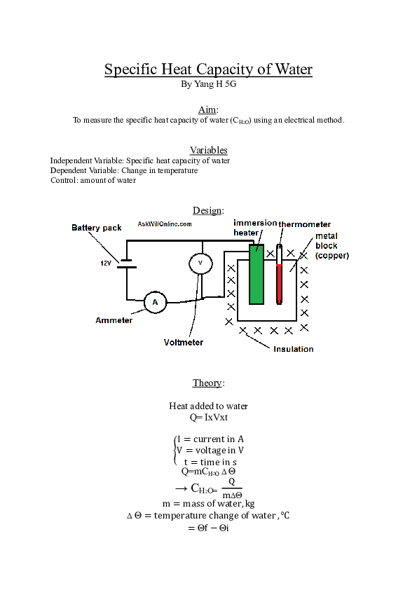 (DOC) Specific Heat Capacity of Water 희성 report 금요일 까지