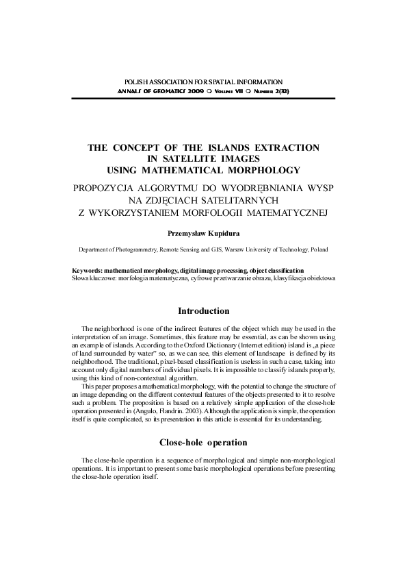 Pdf The Concept Of The Islands Extraction In Satellite Images Using Mathematical Morphology