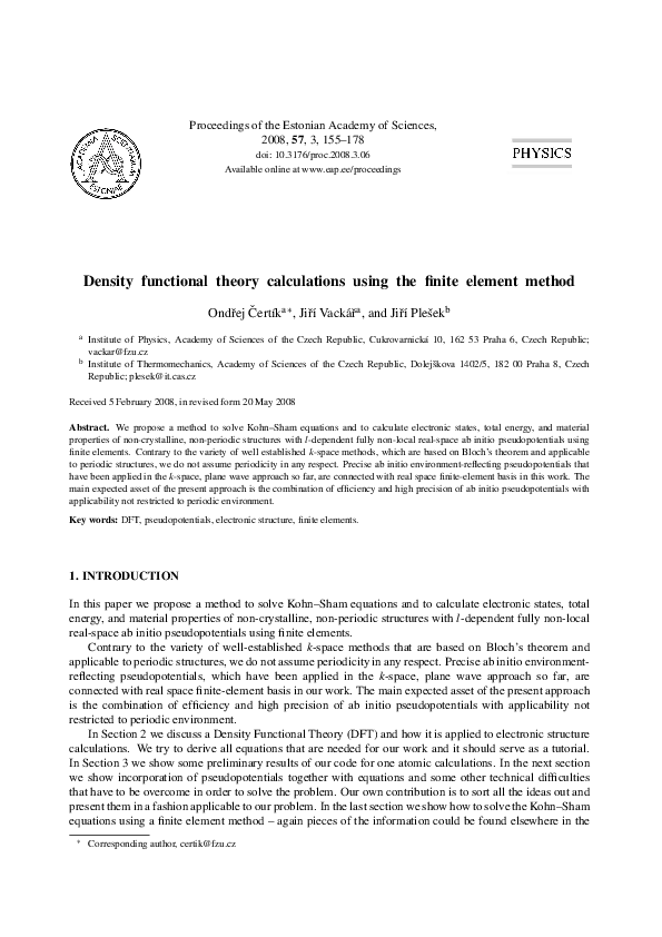 (PDF) Density functional theory calculations using the finite element method