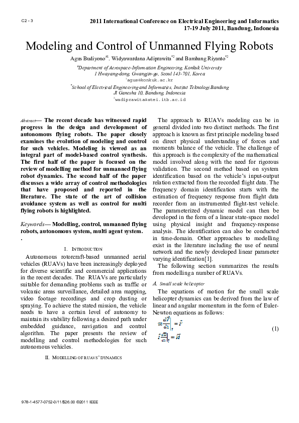 (PDF) Modeling and control of unmanned flying robots