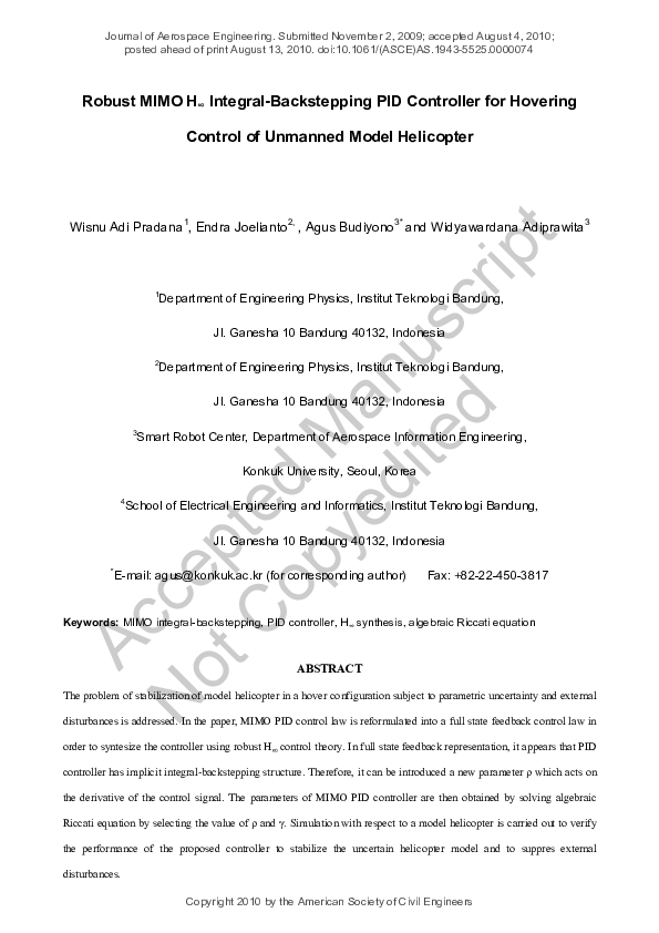 Pdf Robust Mimo H∞ Integral Backstepping Pid Controller For Hovering