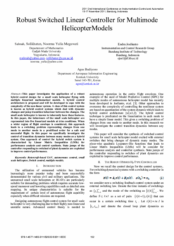 (PDF) Robust switched linear controller for multimode helicopter models