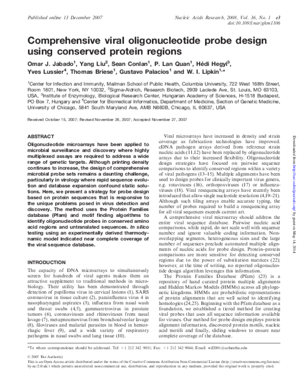 (PDF) Comprehensive viral oligonucleotide probe design using conserved protein regions