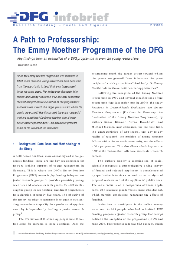 (PDF) A Path to Professorship: The Emmy Noether Programme of the DFG ...