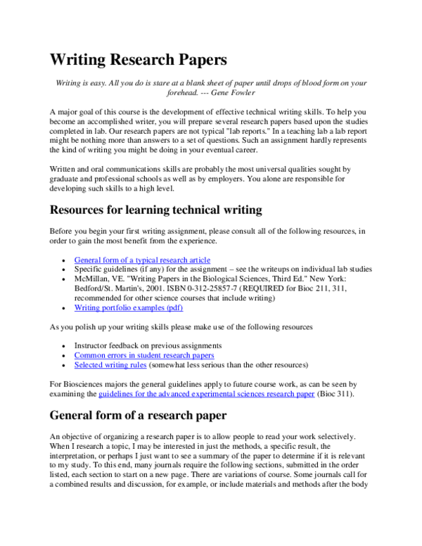 (DOC) Writing Research Papers Writing