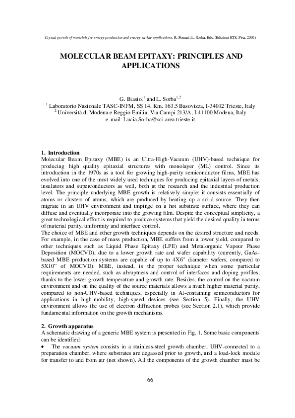 (PDF) MOLECULAR BEAM EPITAXY: PRINCIPLES AND APPLICATIONS