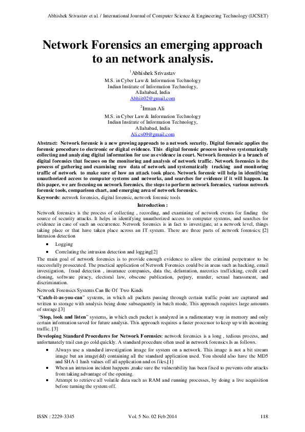 (PDF) Network Forensics an emerging approach to a network analysis