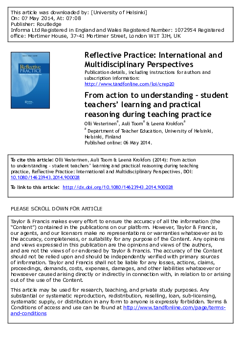 (PDF) Reflective Practice: International and Multidisciplinary ...