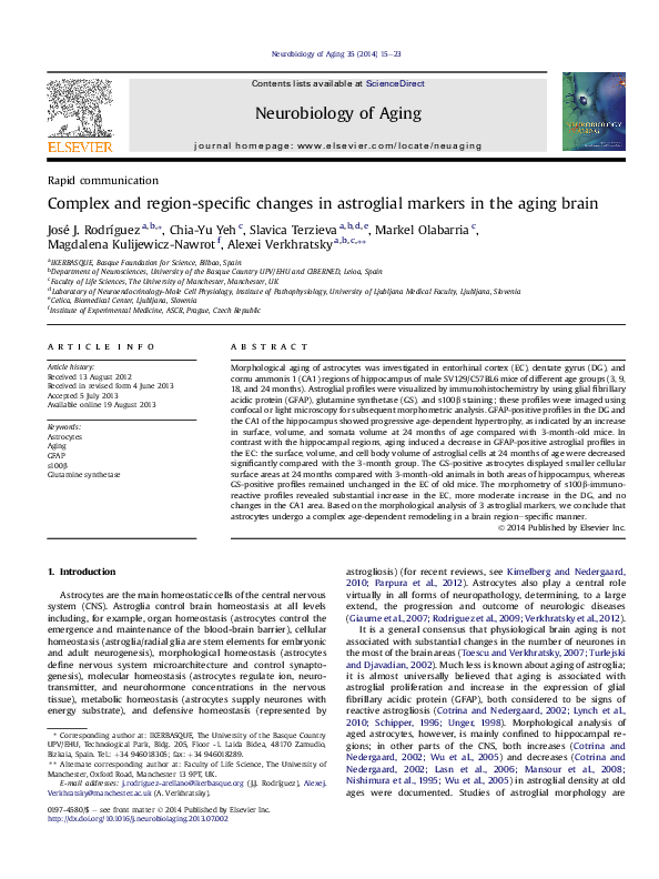(PDF) Complex and region-specific changes in astroglial markers in the ...