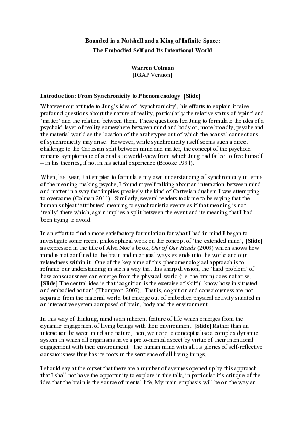 (DOC) The Embodied Self and its Intentional World