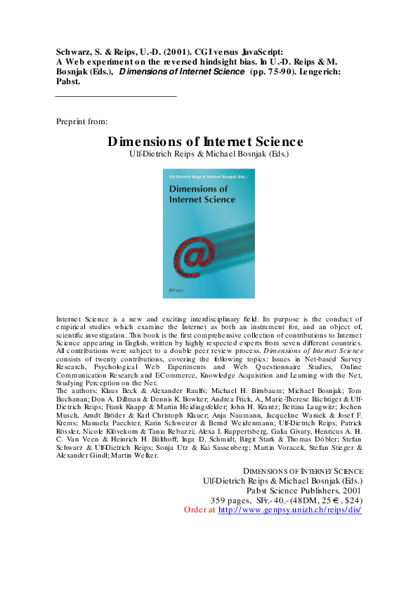 (PDF) CGI versus JavaScript: A Web experiment on the reversed hindsight ...