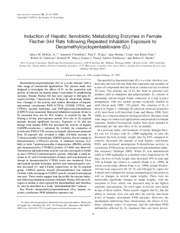 Pdf Induction Of Hepatic Xenobiotic Metabolizing Enzymes In Female