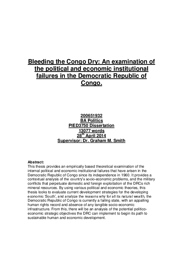 (DOC) Bleeding the Congo Dry: An examination of the political and ...