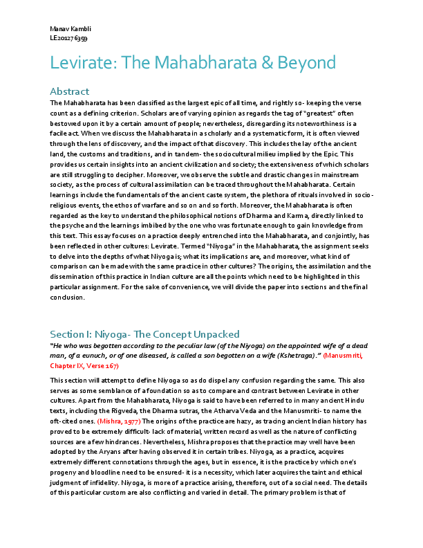 (DOC) Levirate Practices in the Mahabharata