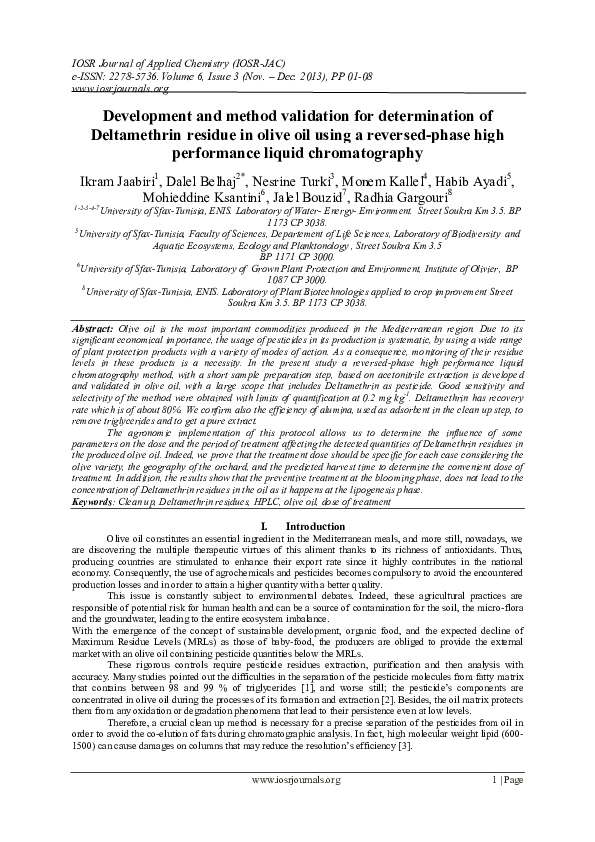 (PDF) Development and method validation for determination of Deltamethrin residue in olive oil ...
