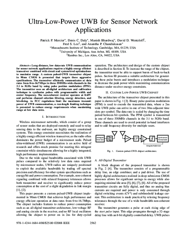 (PDF) Ultra-low-power UWB for sensor network applications