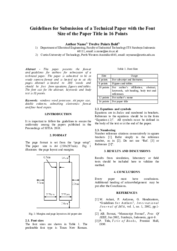 (DOC) Guidelines for Submission of a Technical Paper with the Font Size ...