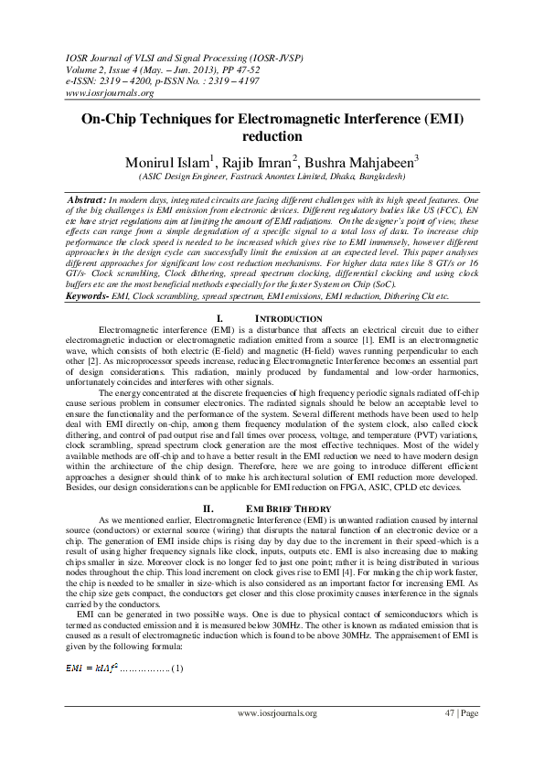 Pdf On Chip Techniques For Electromagnetic Interference Emi Reduction