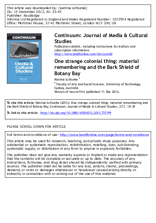 (PDF) One Strange Thing - Botany Bay Shield