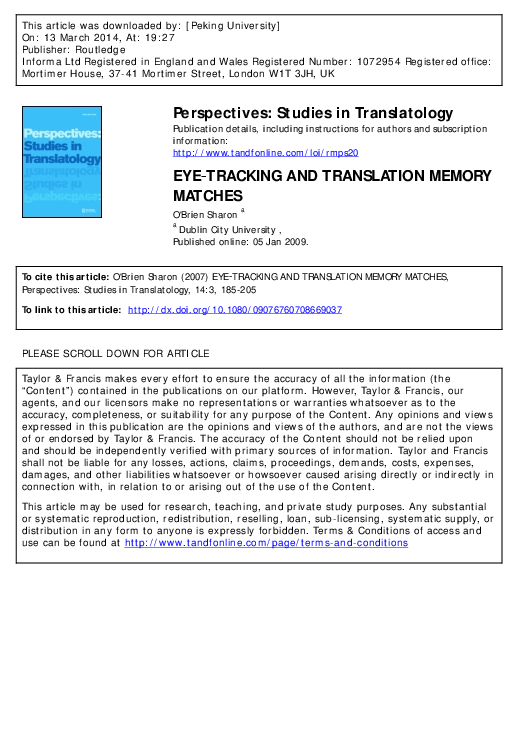 (PDF) Perspectives: Studies in Translatology EYE‐TRACKING AND ...
