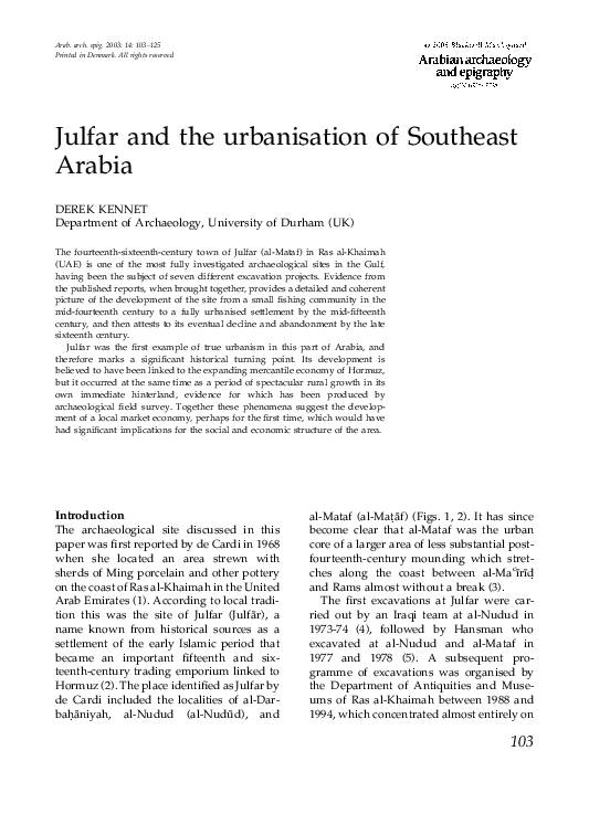 (PDF) Julfar and the Urbanisation of Southeast Arabia