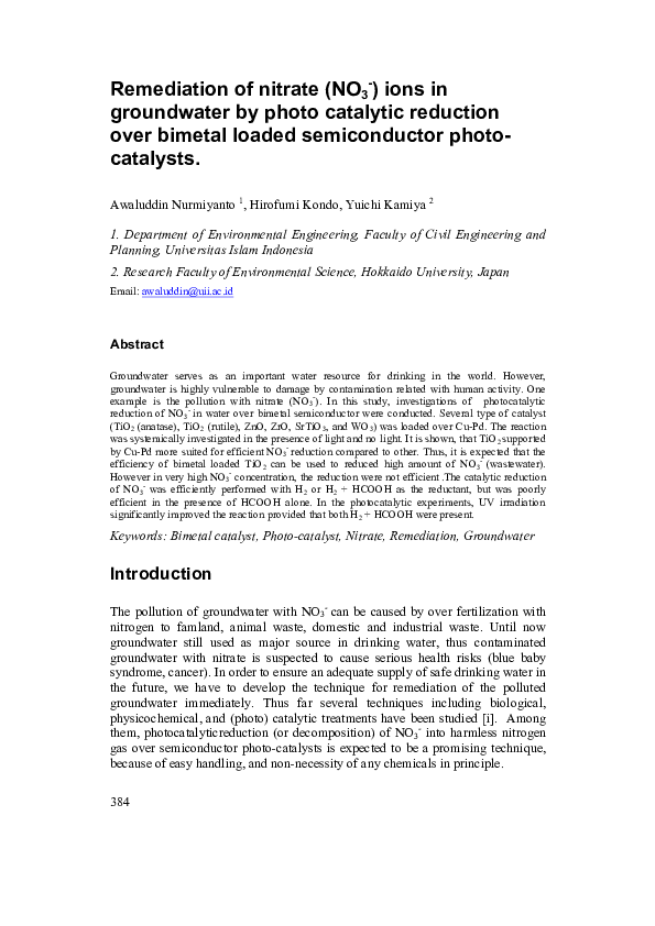 (PDF) Remediation of nitrate (NO3-) ions in groundwater by photo ...